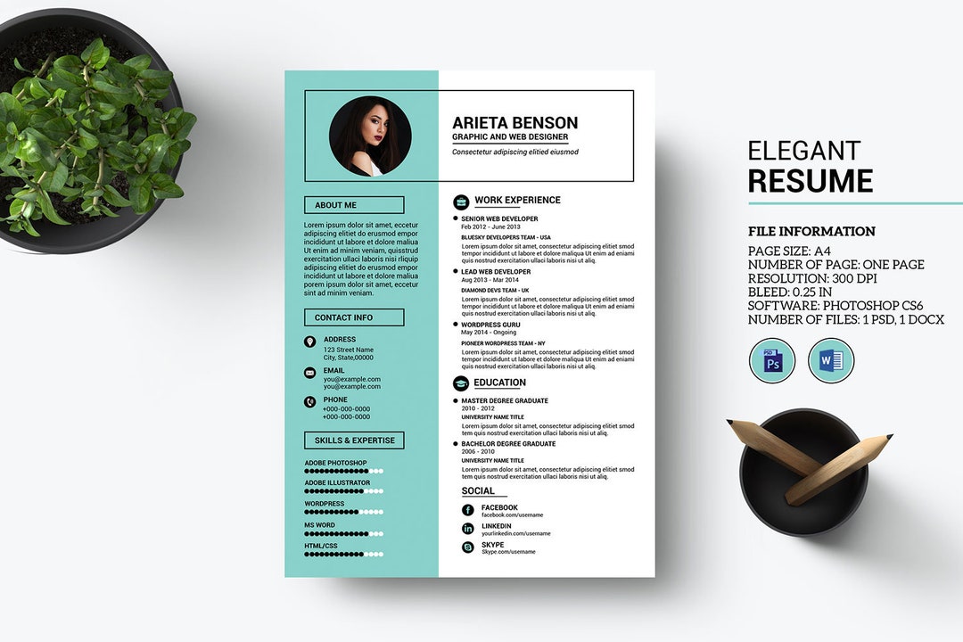 Minimalist Resume Template, Clean Design, Professional CV (PSD, Ms Word ...