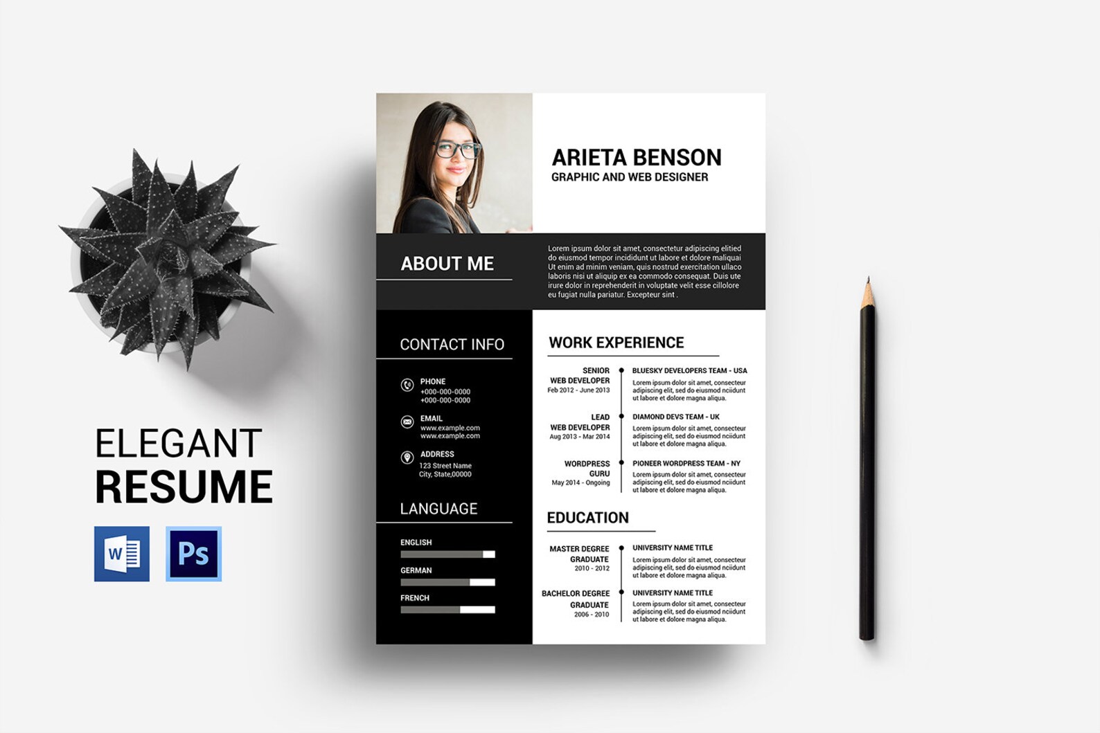 One Page Resume, 6 Minimal Simple Resume Bundle , Clean Resume Template ...