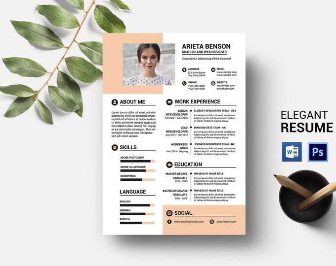 One Page Resume Template | Professional CV Template | Simple Resume ...