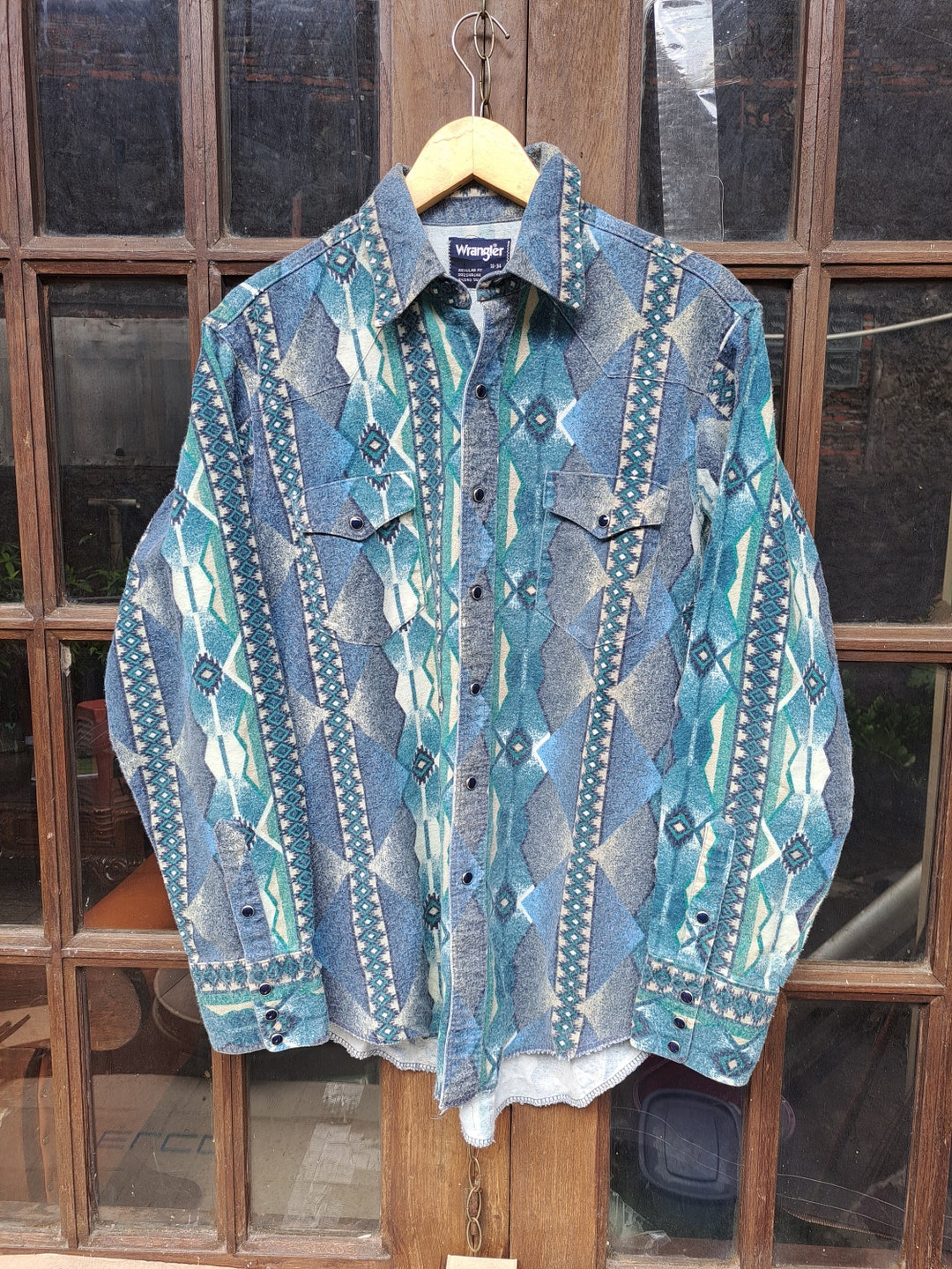 Vintage Wrangler Brushpopper Western Shirt Snap Button Cowboy Mens 16 ...