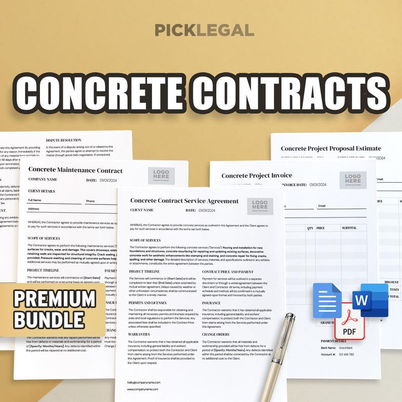Concrete Paving Service Agreement Bundle | Contract, Maintenance, Invoice, Estimate ...