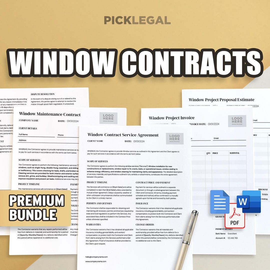 Window Installation Contract Service Agreement Bundle | Contract, Maintenance, Invoice, Estimate ...