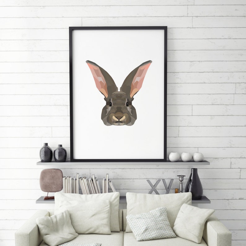 Rabbit Prints, Nursery Wall Art, Kids Room, Geometric Rabbit, Printable ...