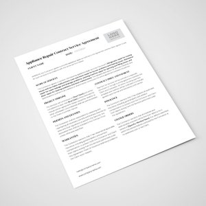 Appliance Repair Contract Service Agreement Bundle | Contract ...