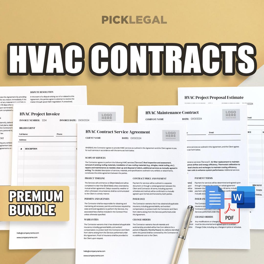 HVAC Contract Service Agreement Bundle | Contract, Maintenance, Invoice ...