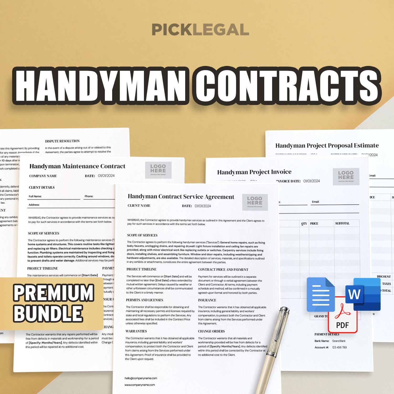 Handyman Contract Service Agreement Bundle | Contract, Maintenance ...