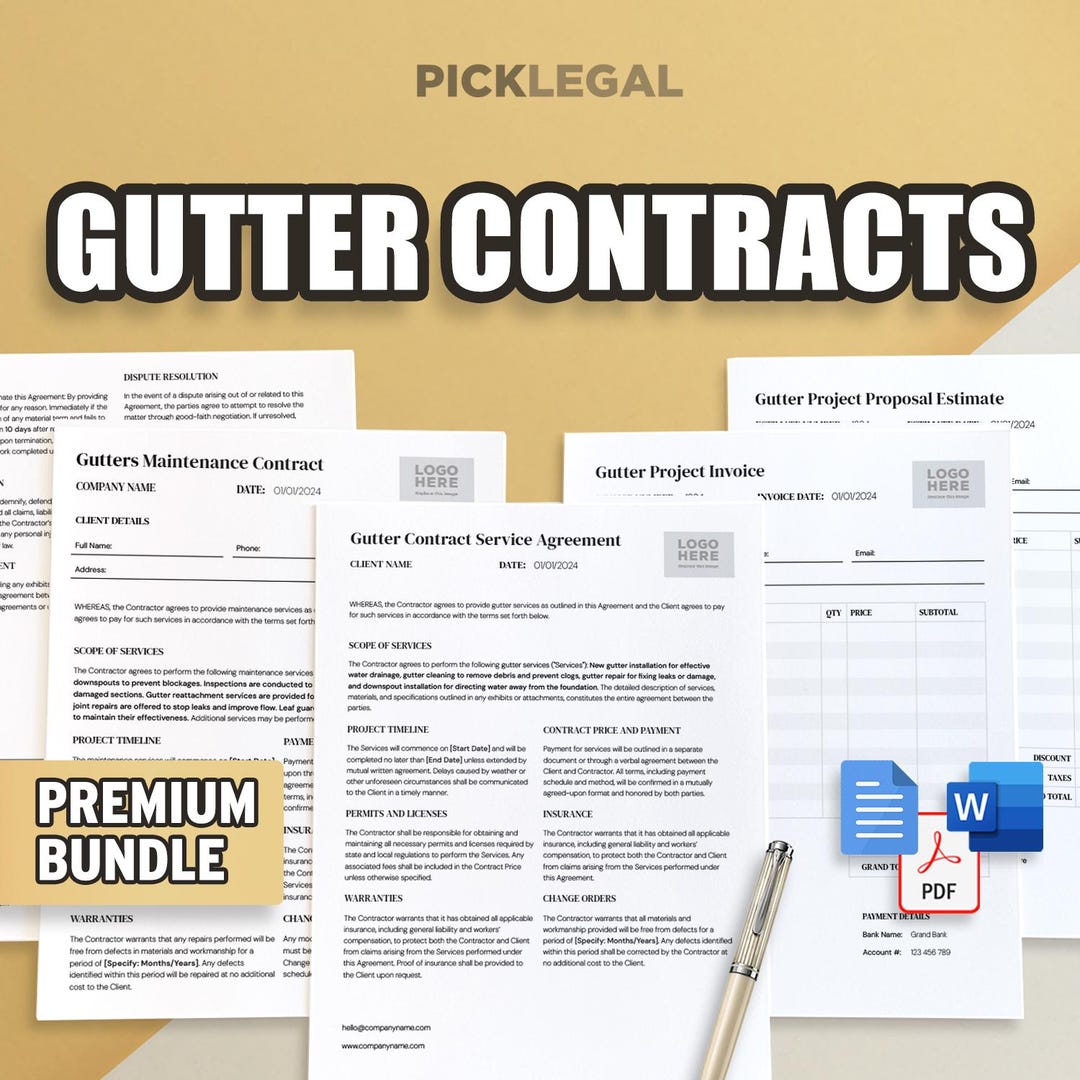 Gutter Installation Contract Service Agreement Bundle | Contract ...