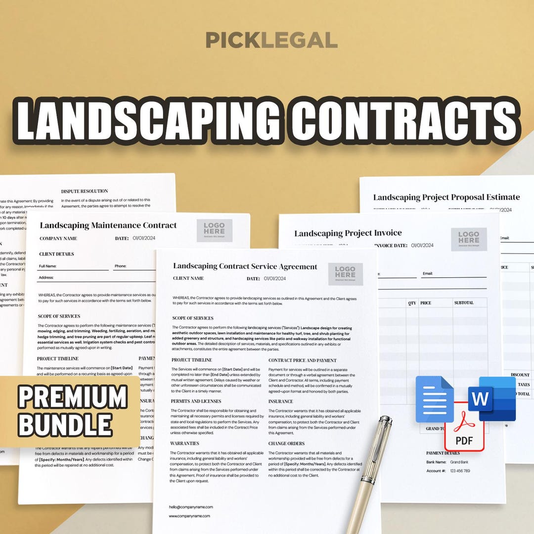 Landscaping Contract Bundle: Service Agreement, Invoice, Estimate ...