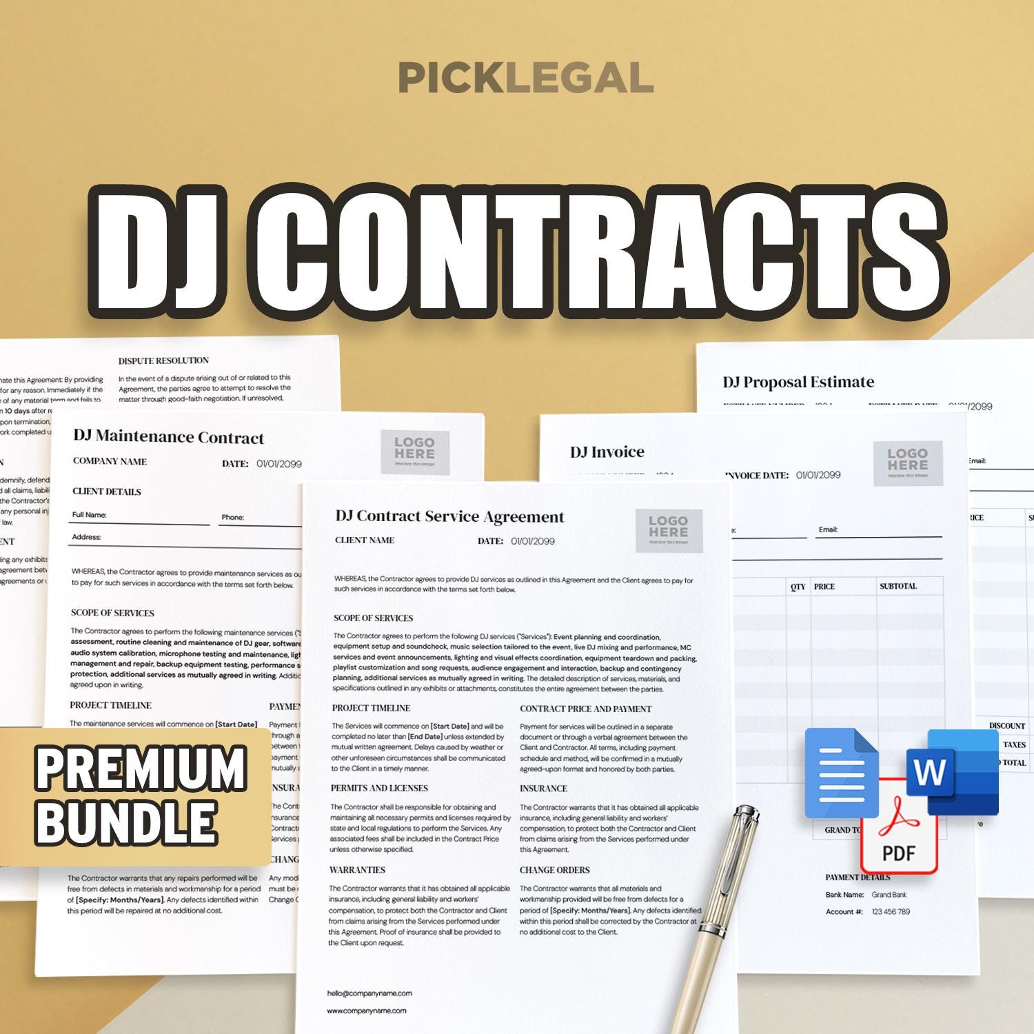 DJ Contract Service Agreement Bundle | Contract, Maintenance, Invoice ...