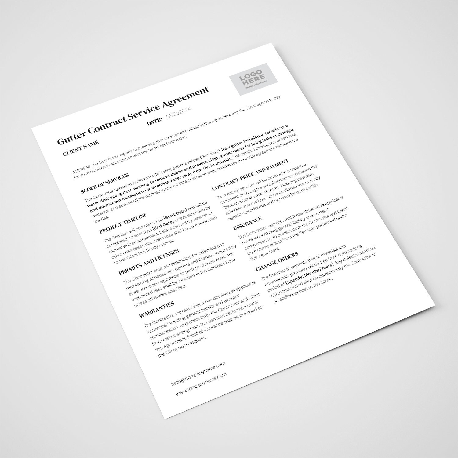 Gutter Installation Contract Service Agreement Bundle | Contract, Maintenance, Invoice, Estimate ...