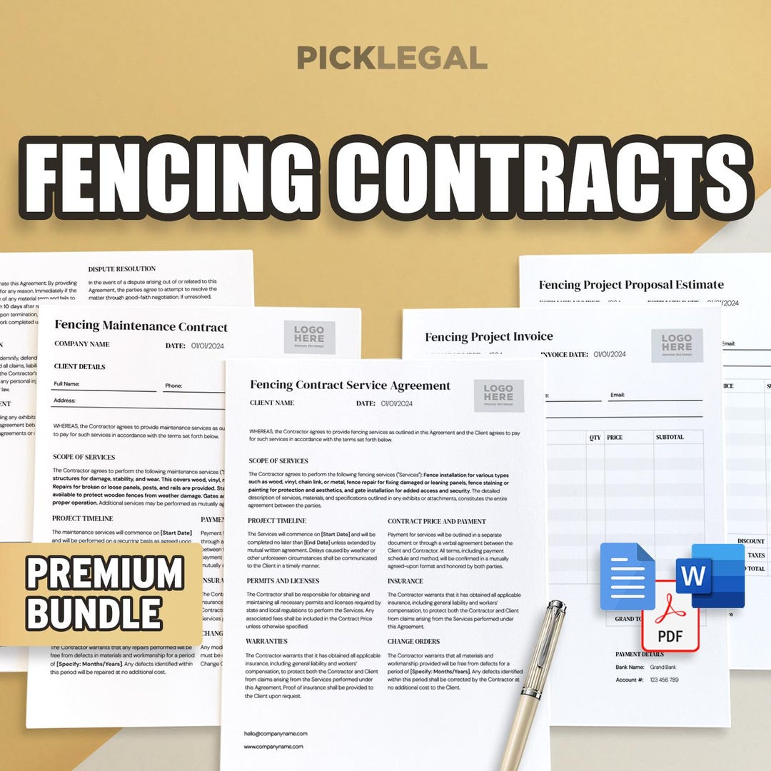 Fencing Installation Contract Service Agreement Bundle | Contract ...