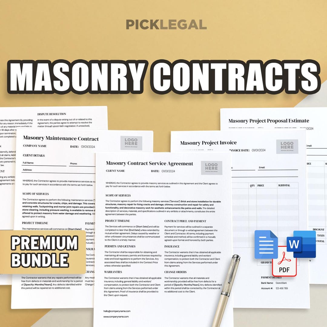 Masonry Contract Service Agreement Bundle | Contract, Maintenance ...