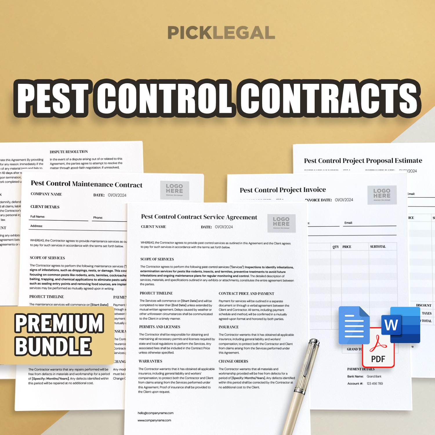 Pest Control Contract Service Agreement Bundle | Contract, Maintenance ...
