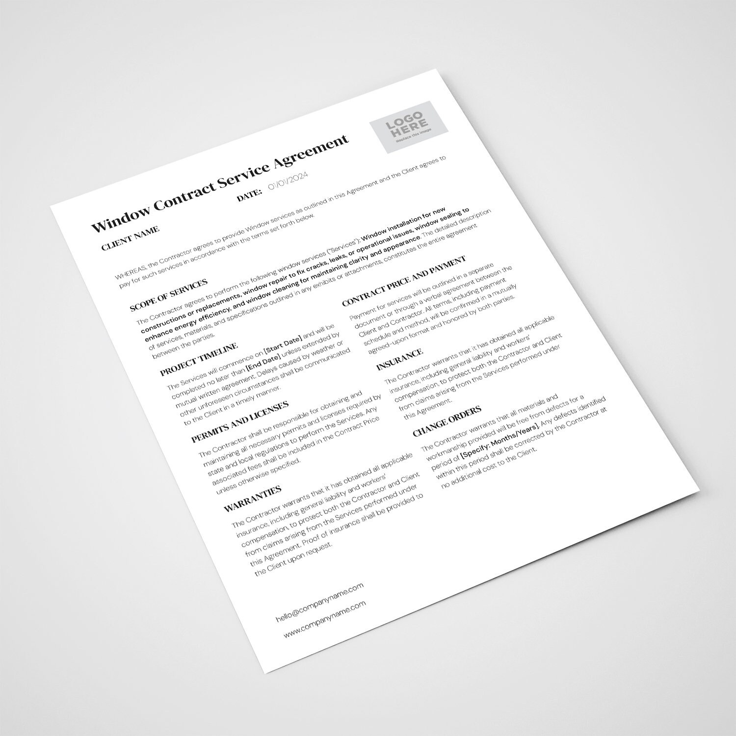 Window Installation Contract Service Agreement Bundle | Contract ...