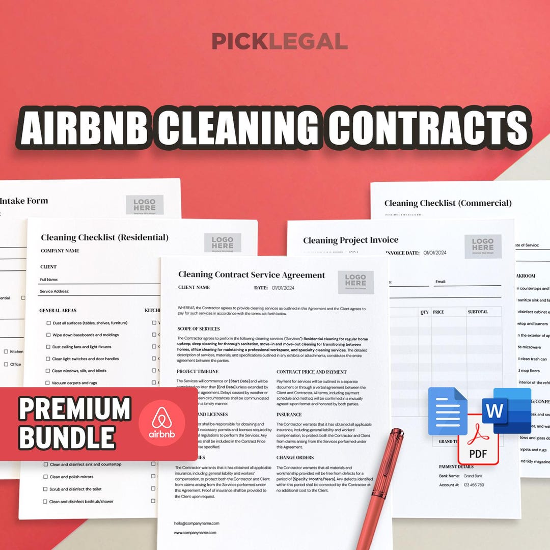 Airbnb Cleaning Contract Service Agreement Bundle | Contract ...