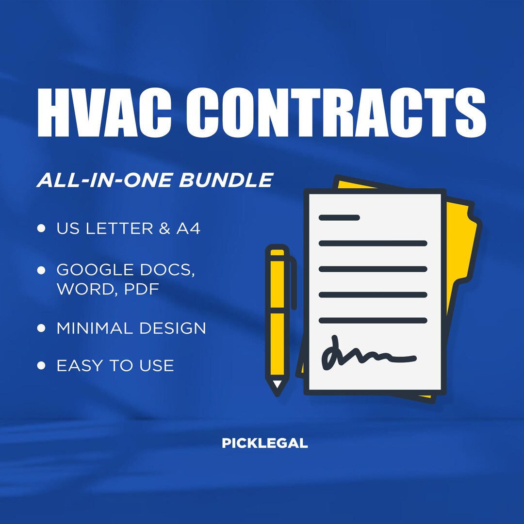 HVAC Contract Template Bundle Editable Pack With Invoice and Quote ...