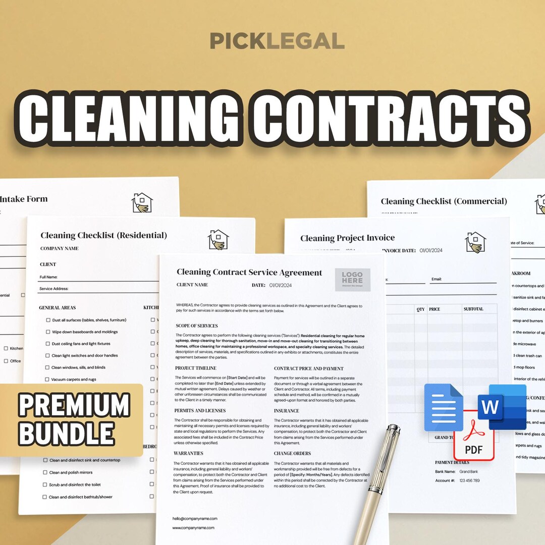 Cleaning Contract Service Agreement Bundle | Residential, Commercial | Contract, Maintenance ...