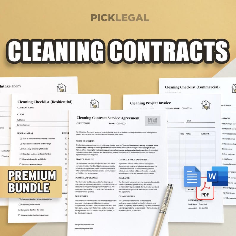 Cleaning Contract Service Agreement Bundle | Residential, Commercial ...