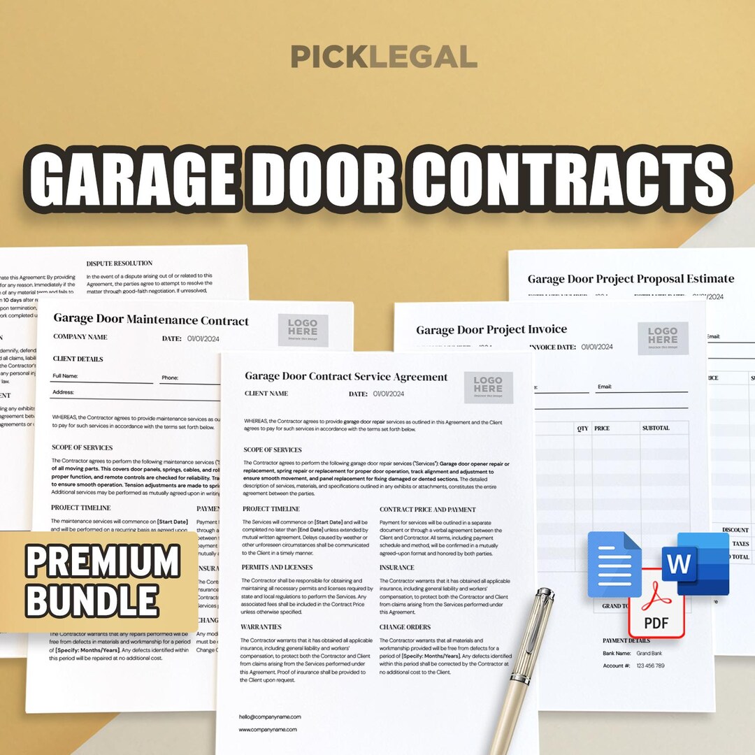 Garage Repair Contract Service Agreement Bundle | Contract, Maintenance, Invoice, Estimate ...