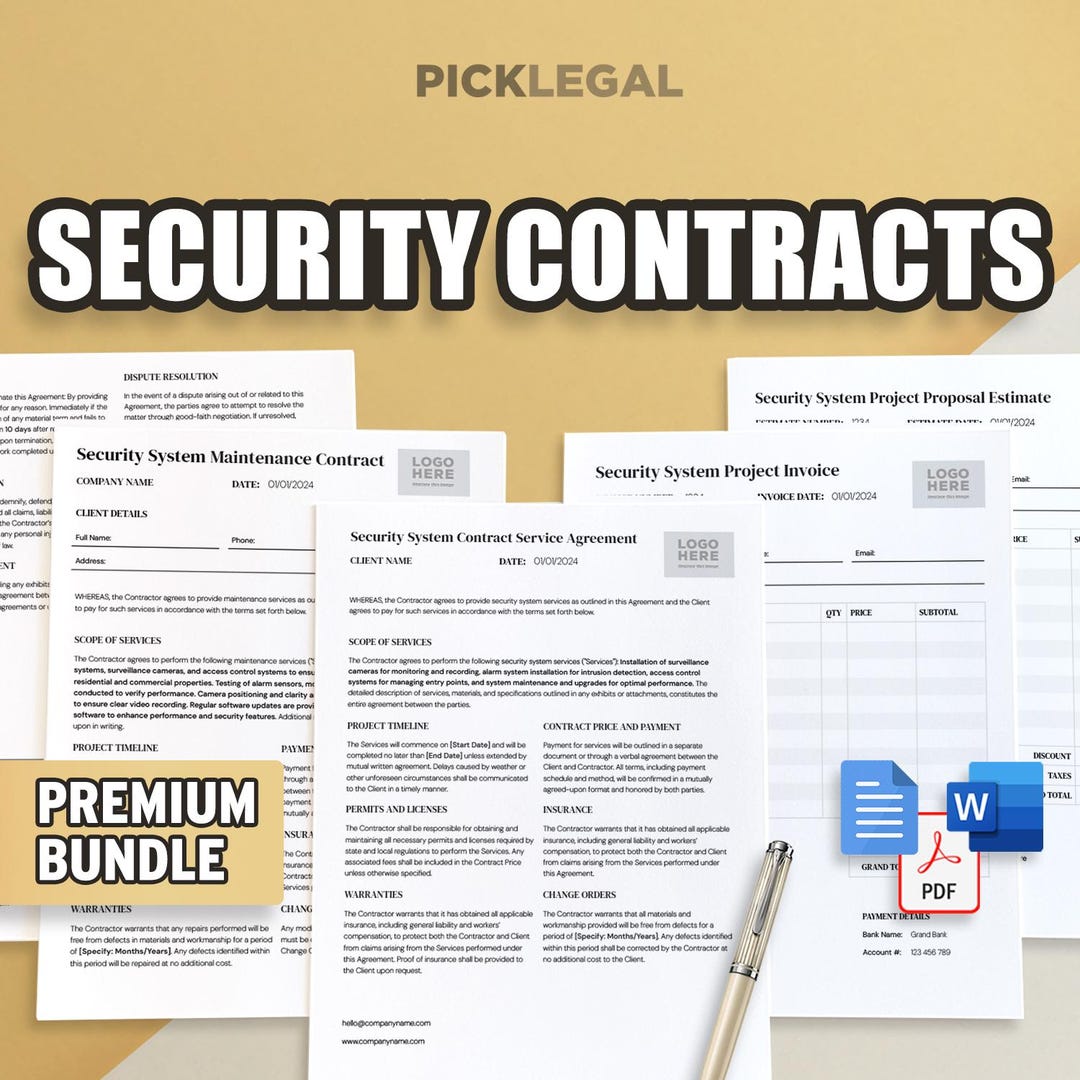 Security System Contract Service Agreement Bundle | Contract ...