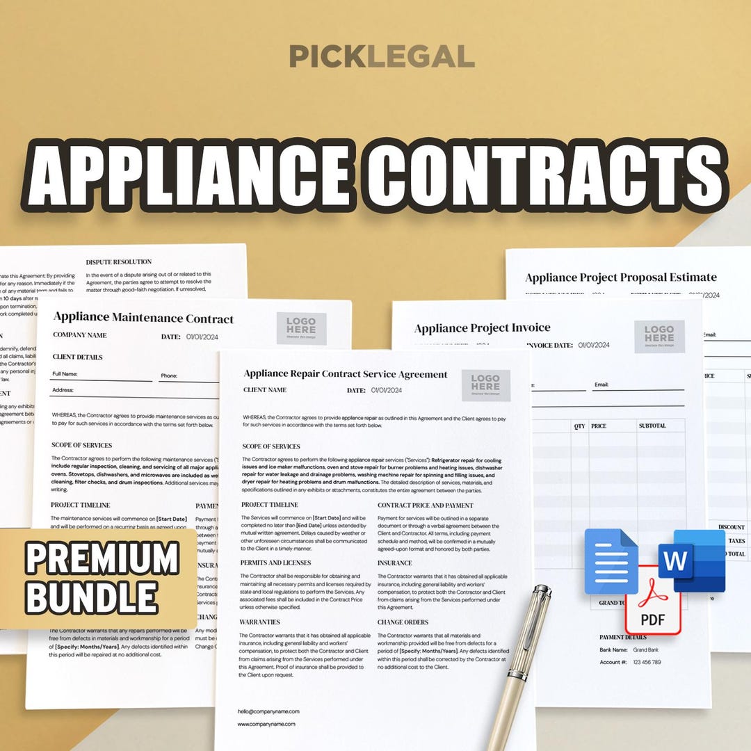 Appliance Repair Contract Service Agreement Bundle | Contract ...