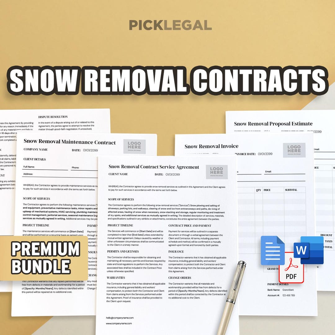 Snow Removal Contract Service Agreement Bundle | Contract, Maintenance ...
