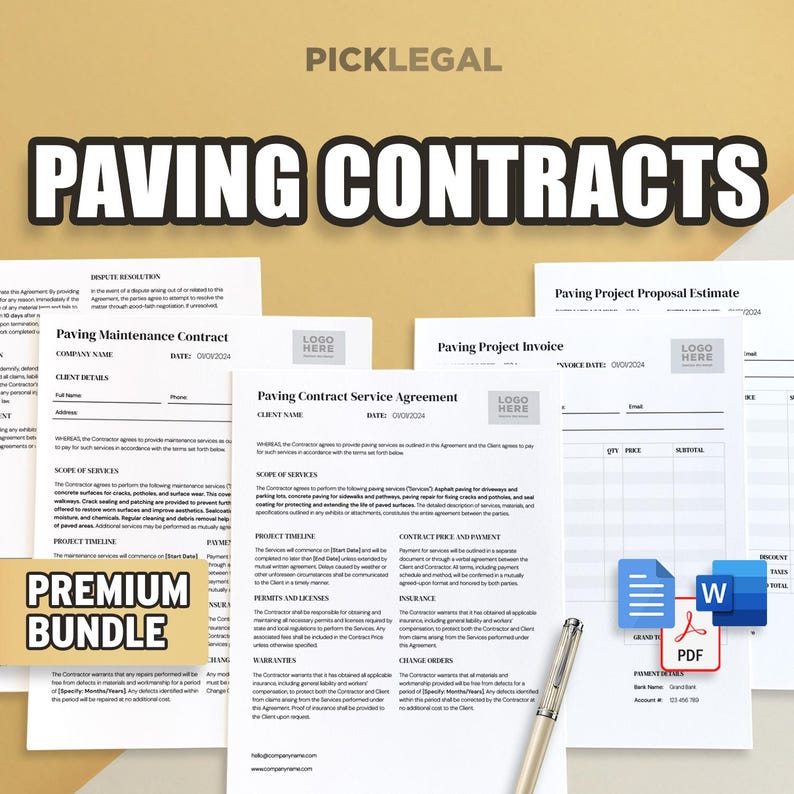 Paving Service Agreement Bundle | Contract, Maintenance, Invoice ...