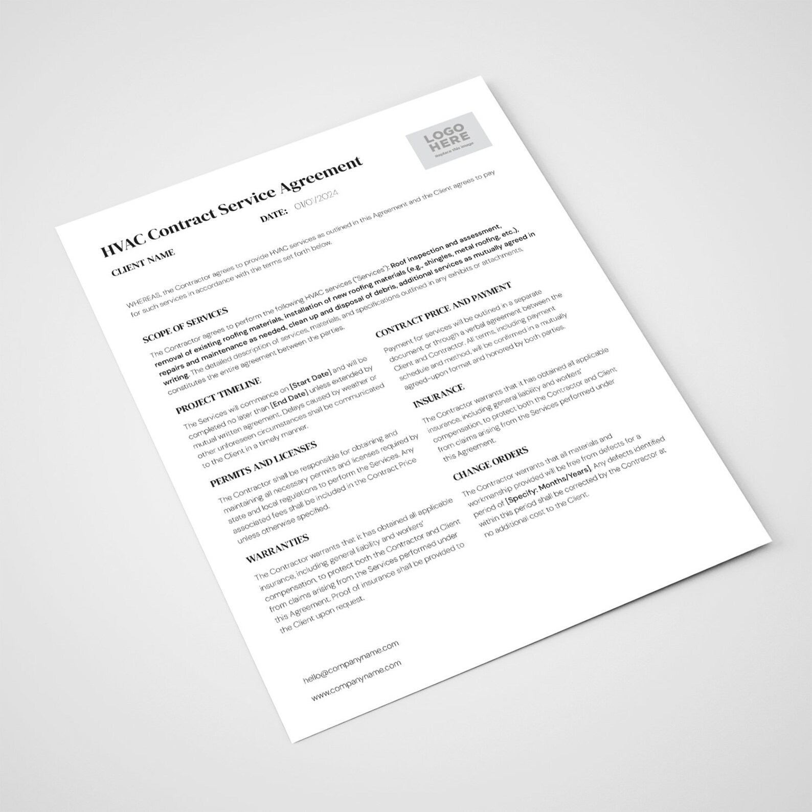 HVAC Contract Service Agreement Bundle | Contract, Maintenance, Invoice, Estimate | Professional ...