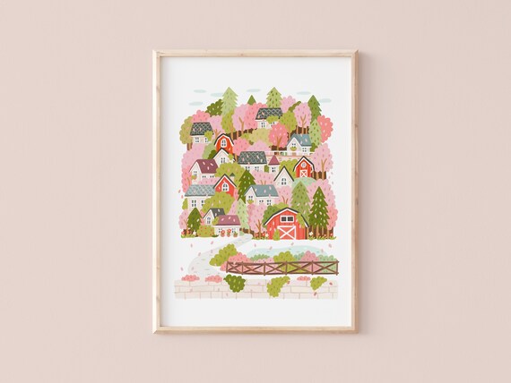 Spring Village Spring Illustration Giclèe Art Print - Etsy