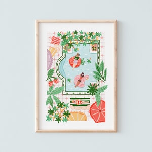 Strawberry Pool Summer Illustration Giclèe Art Print - Etsy