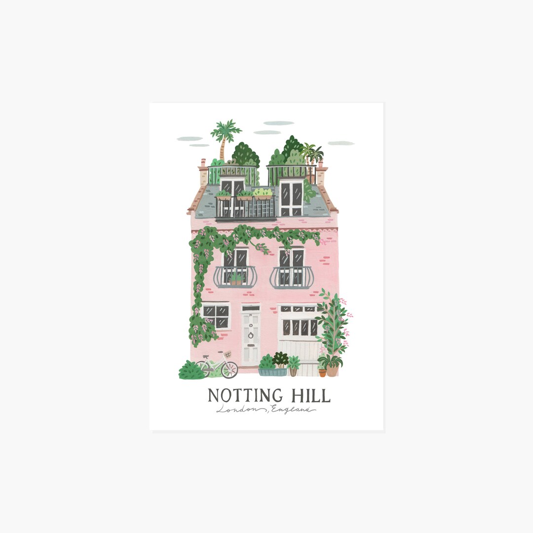 Notting Hill London Art Mini Print | Illustrated Art Print- PINK ...