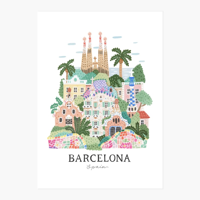 Barcelona, Spain | Travel Illustration | Giclèe Art Print | Hoglet&co ...
