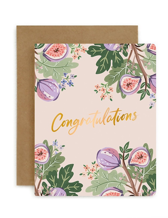 Congratulations Greeting Card Summer Fruits Fig Gold - Etsy