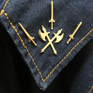 Gold Medieval Weapon Pin Set of 3 Sword, Battle Axe, Double Axe Lapel ...