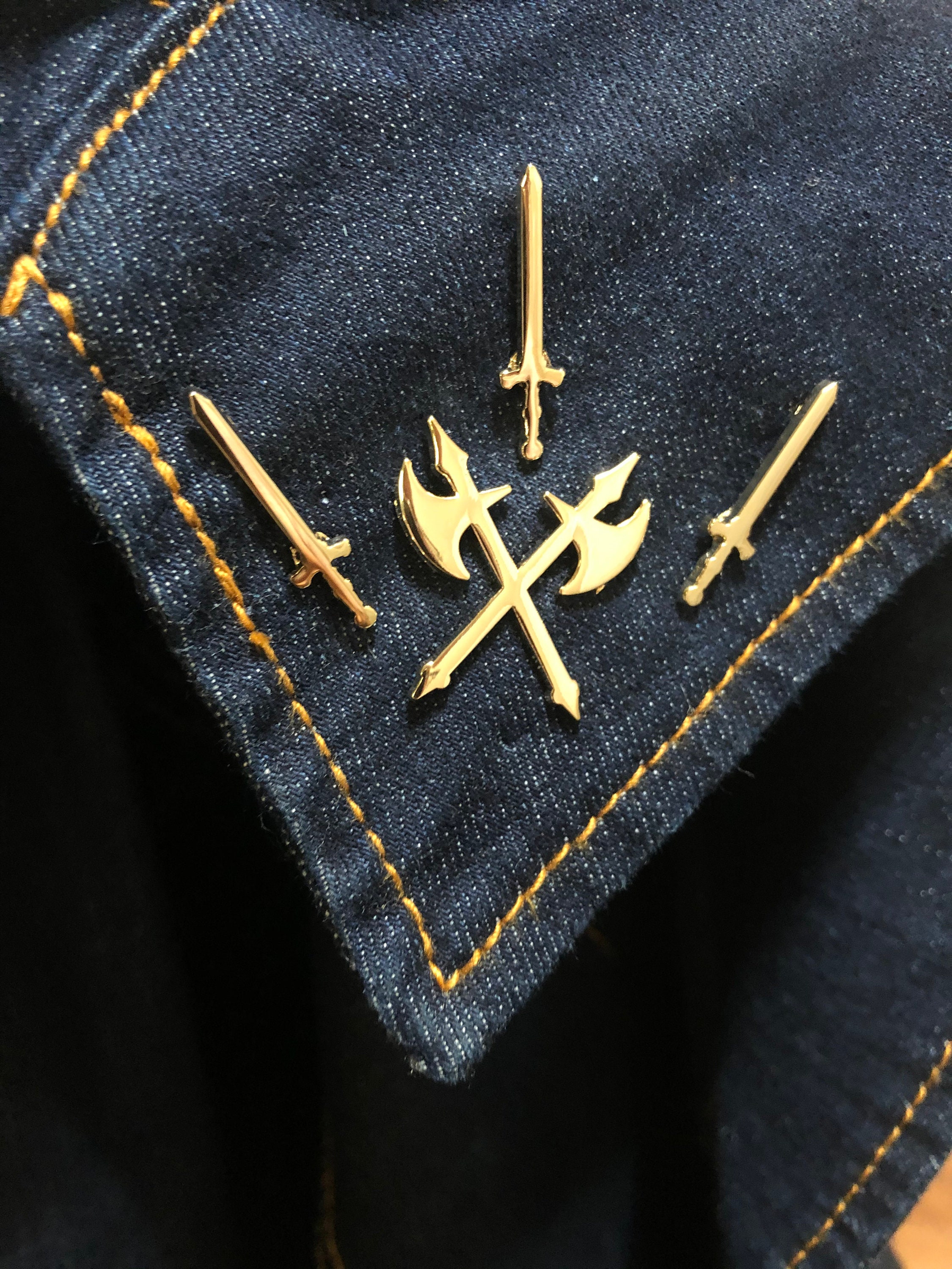Gold Medieval Weapon Pin Set of 3 Sword Battle Axe Double | Etsy