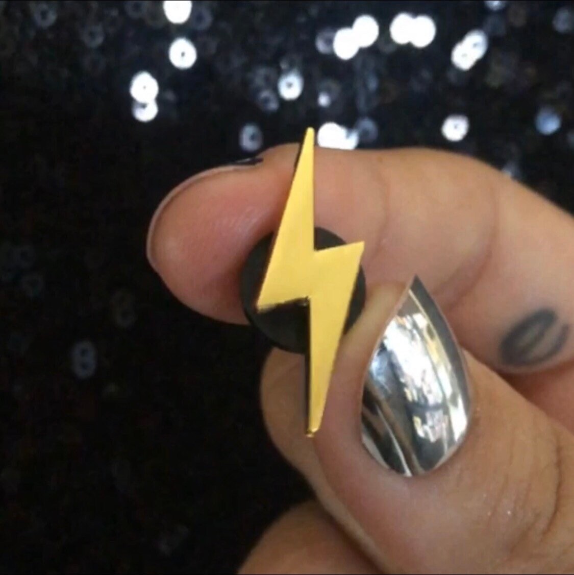 Gold Bolt Pin Brass Silhouette Tattoo Flash Lapel Pin Midcentury Goth ...