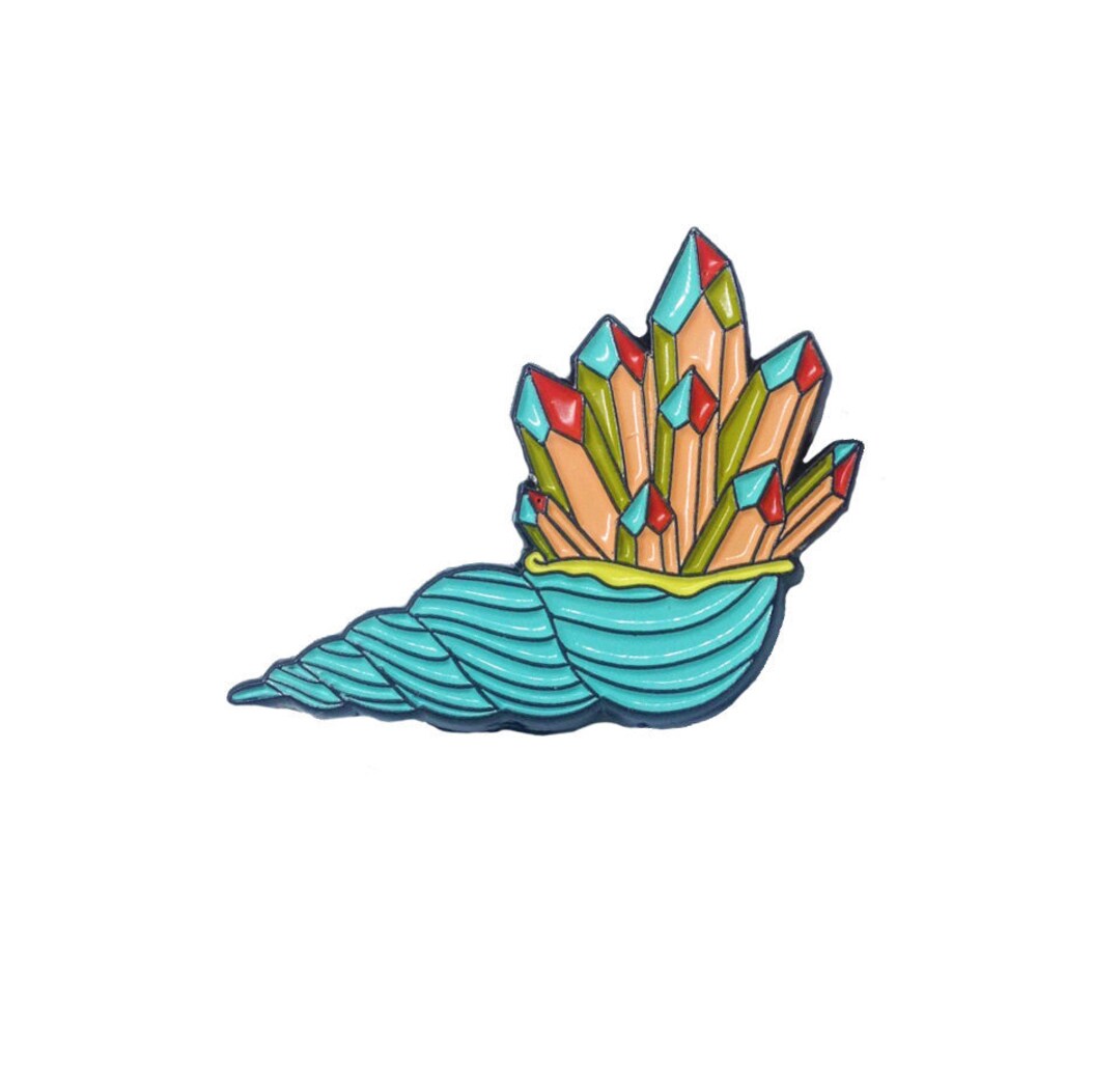 Crystal Conch Shell Lapel Pin 1.5