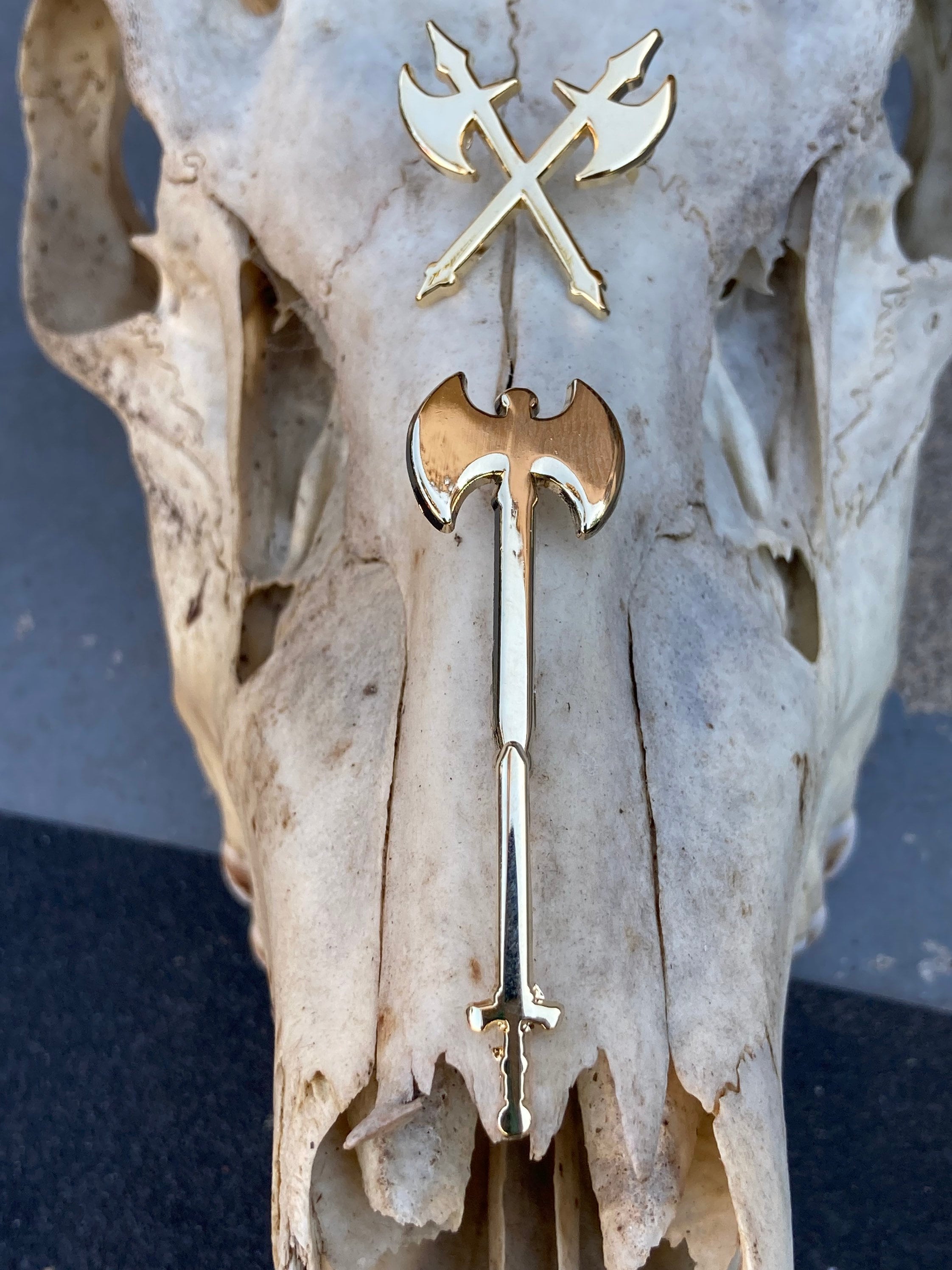 Gold Medieval Weapon Pin Set of 3 Sword Battle Axe Double | Etsy