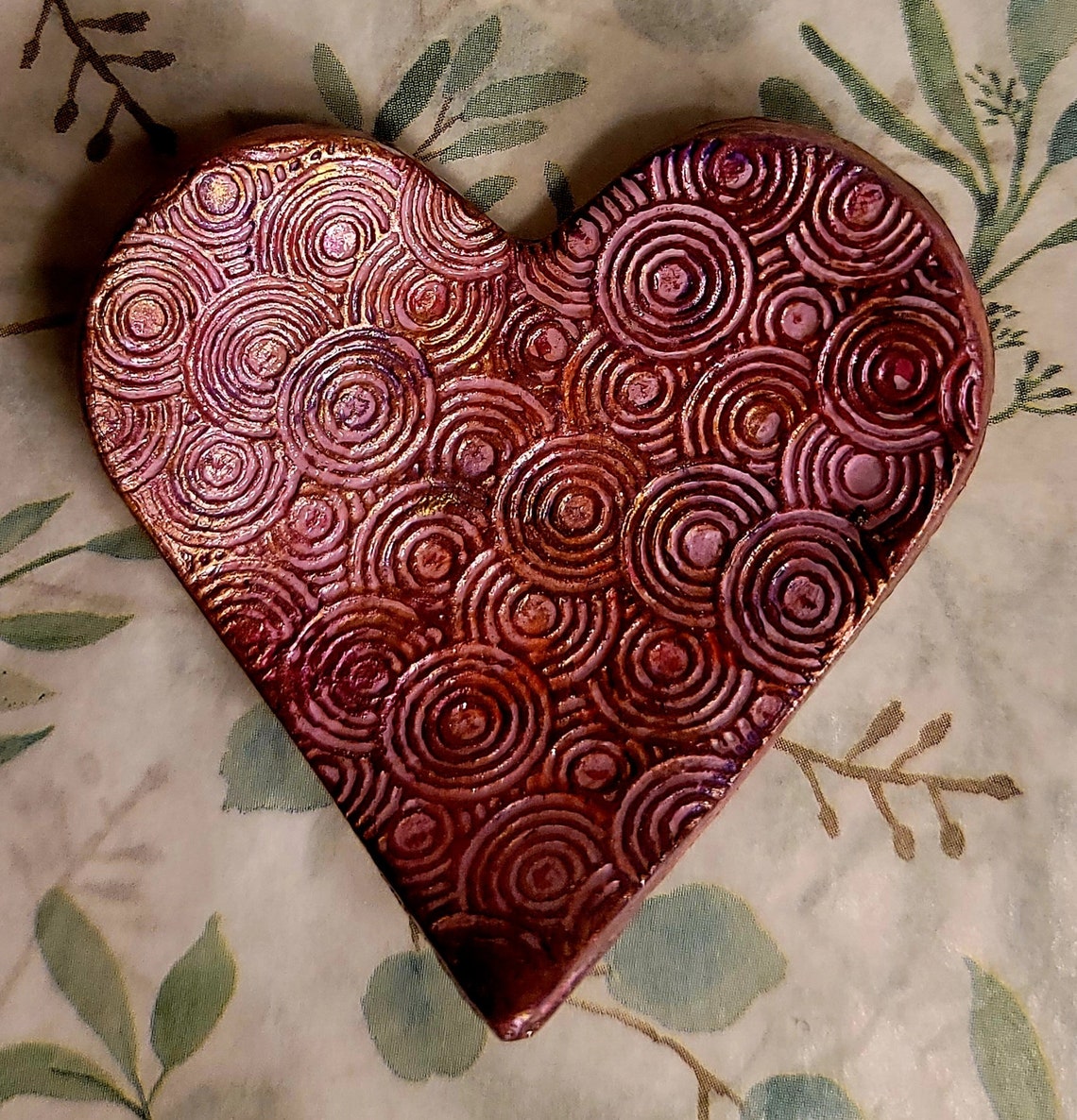 Natural Ceramic Clay Heart Bowl in Sparkly Pinks and Coppers. One of a ...