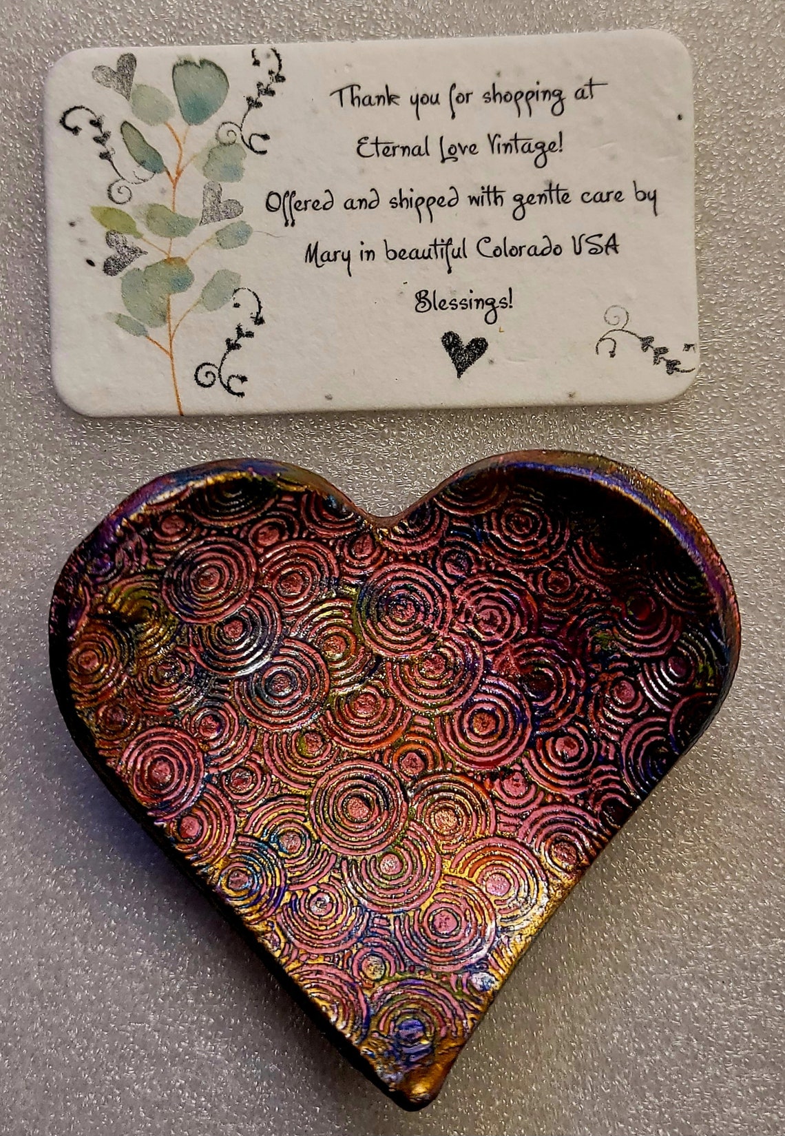 Natural Ceramic Clay Heart Bowl in Sparkly Pinks and Coppers. One of a ...