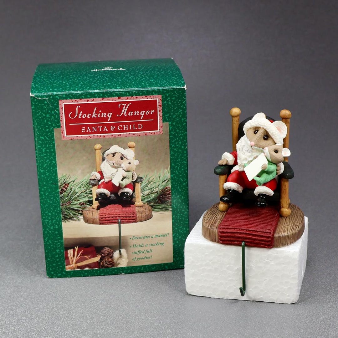 Hallmark 1992 Santa & Child Baby Mice Stocking Hanger Holder Tender ...