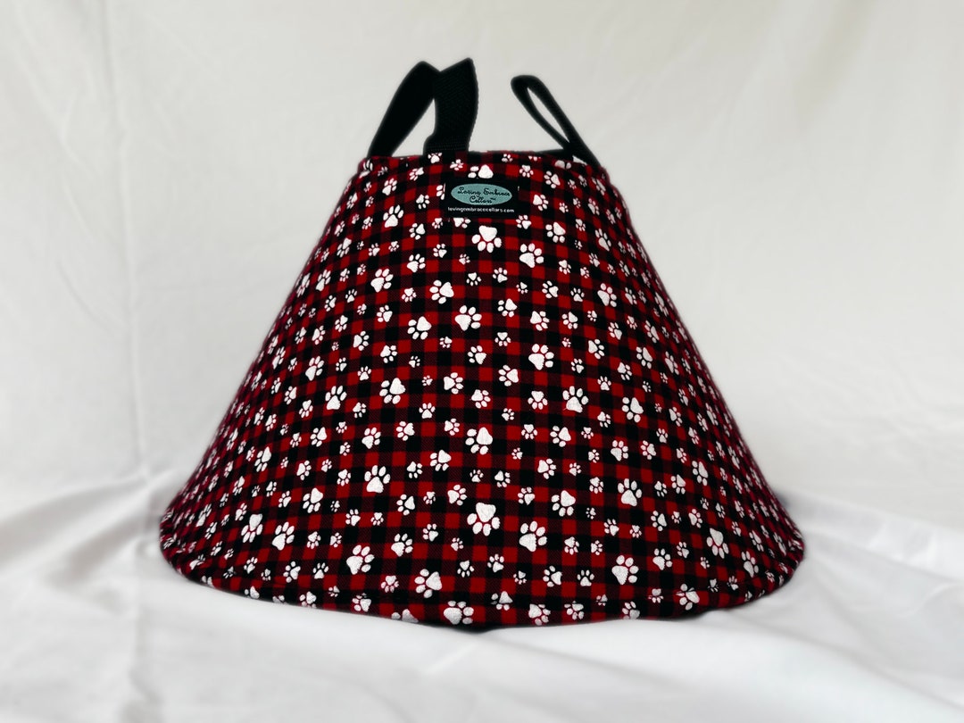 Paw Prints on Red Plaid Soft Fabric Dog Cone Comfortable Medical Collar for Dogs and Cats ...