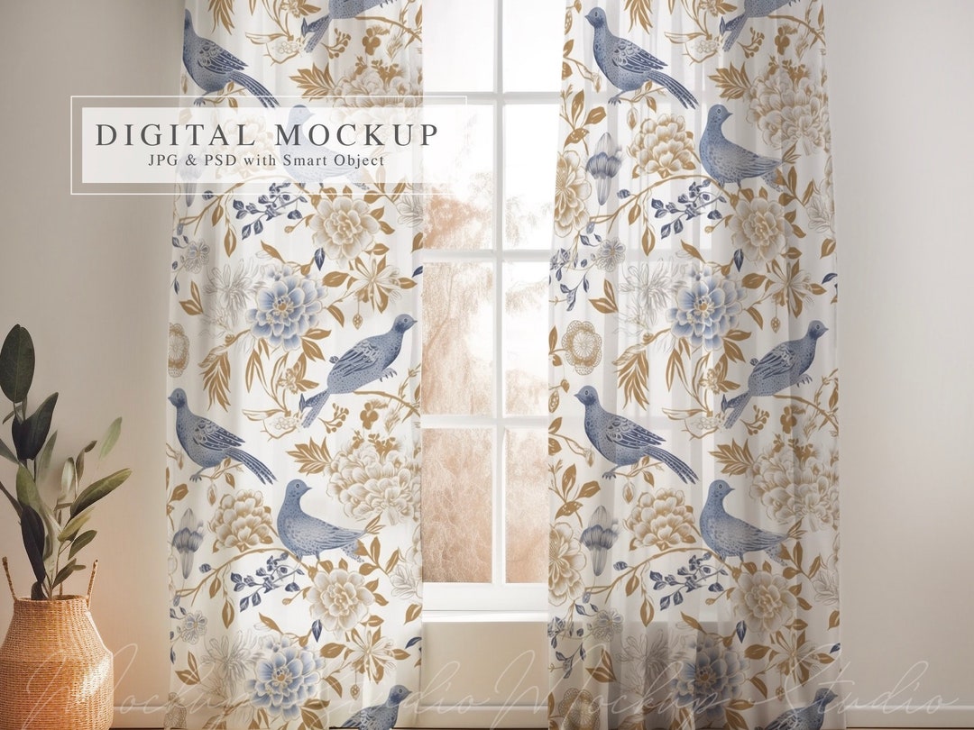 Sheer Curtain Mockup: PSD Smart Object, Stock Photography (digital ...