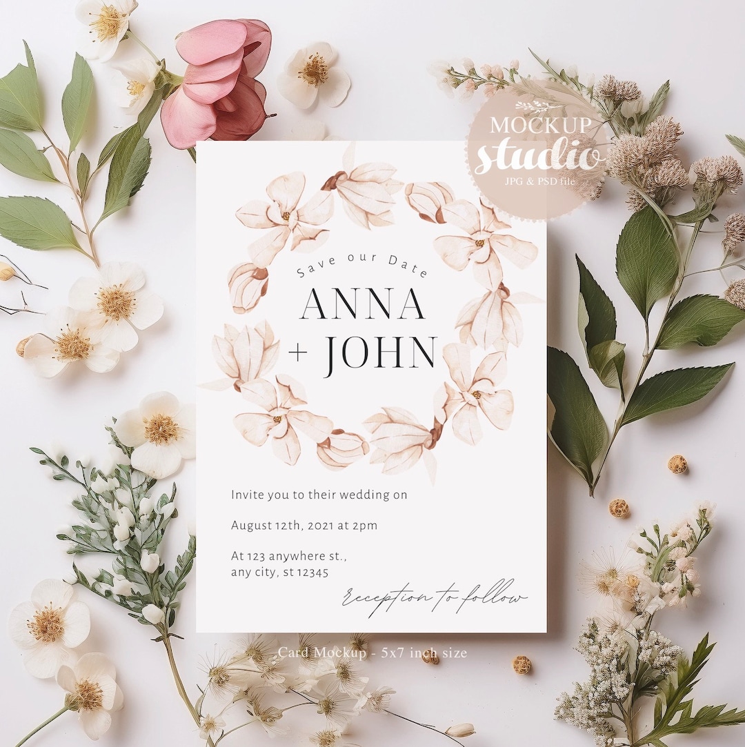 Wedding Invitation Card Mockup, Greeting Card Botanical Mock-up, 5x7 ...