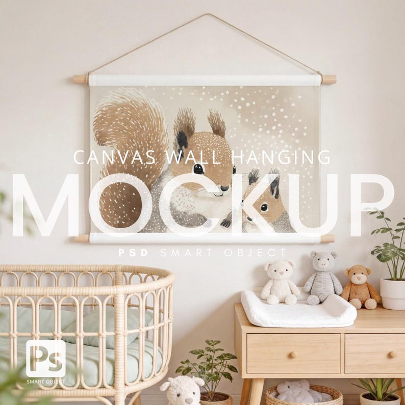 Large Canvas Wall Hanging Mockup, Nursery Digital Art Landscape Display ...