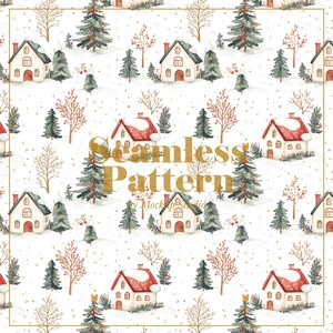 Christmas Winter Village Seamless Pattern, Digital Paper, Cute Holiday ...