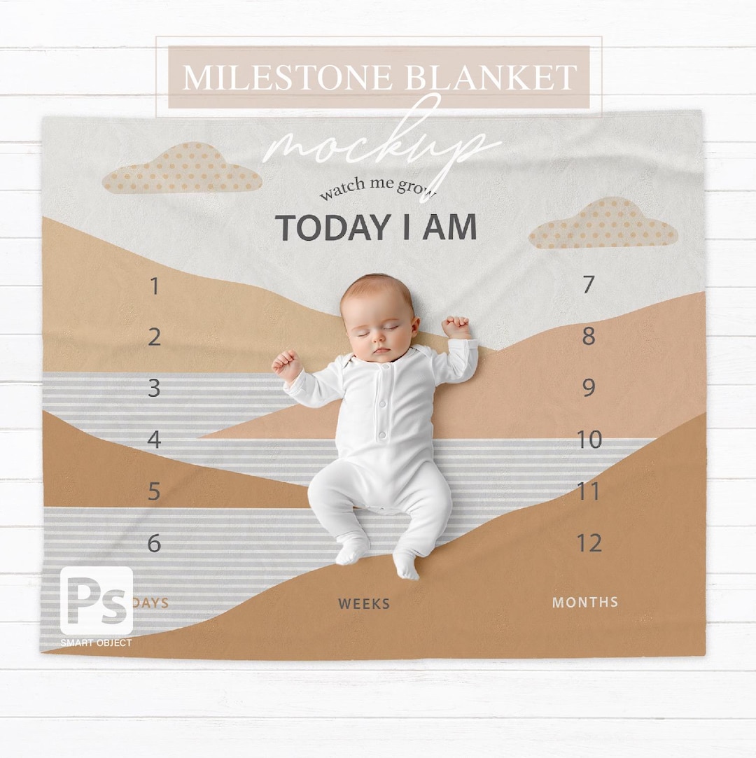 Baby Milestone Blanket Mockup, PSD Template (50x60" Blanket) - Etsy