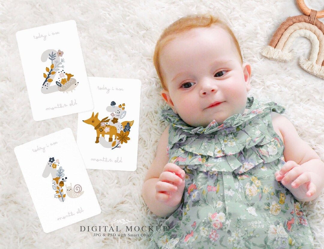 Milestone Cards Mockup, Baby Styled Photography Mockup, Realistic Baby ...