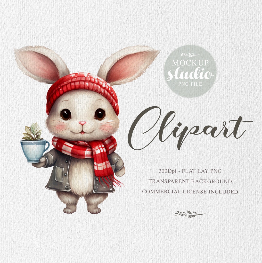 Cute Bunny Clipart Woodland Christmas Clipart Holiday - Etsy