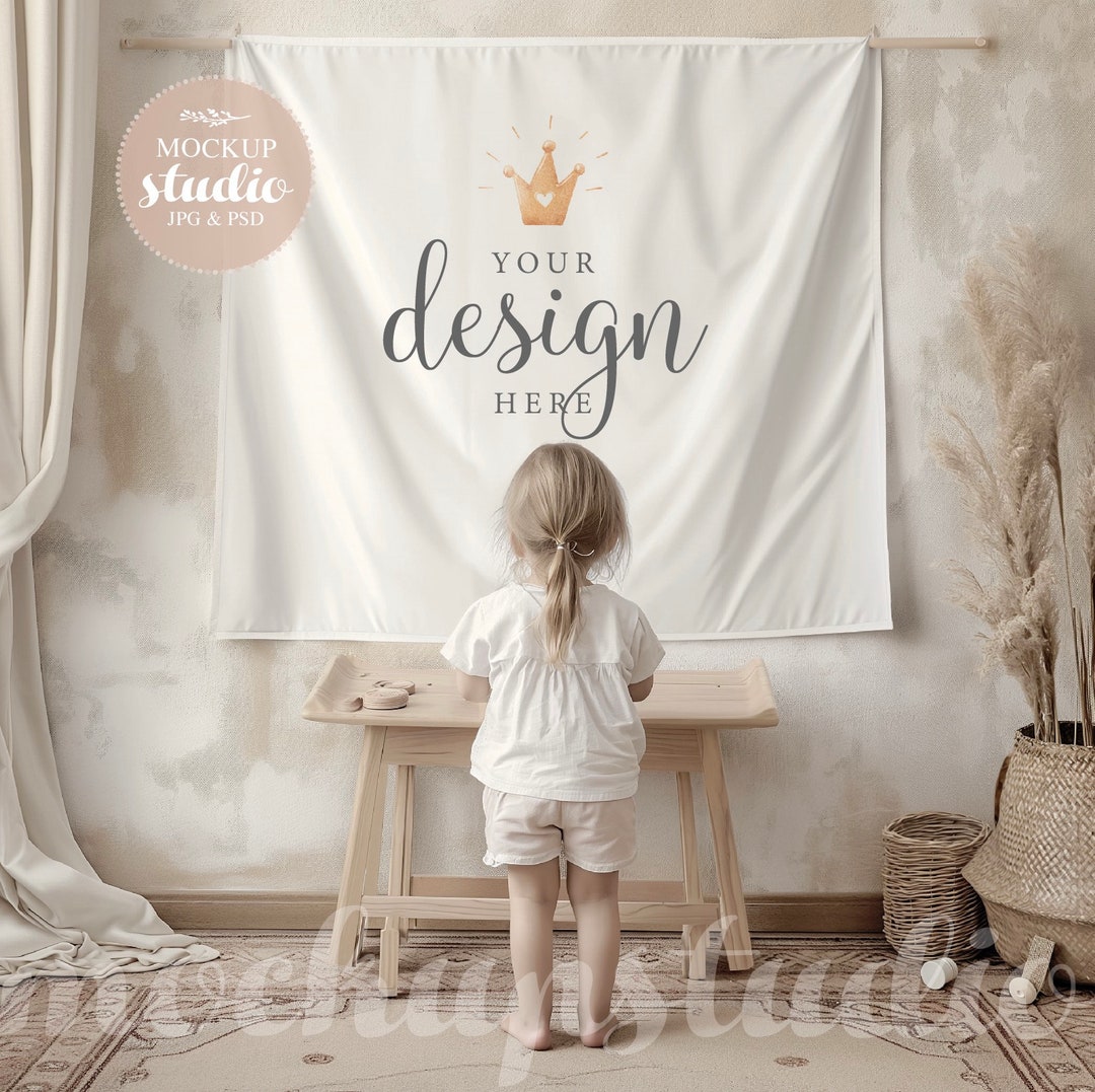 Kids Tapestry Mockup, Wall Tapestry PSD Mock-up, Landscape 60 X50 ...